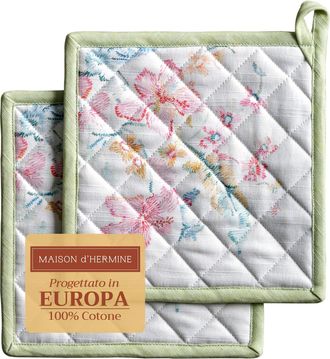 Maison d'Hermine Hot Pads Oster-Topfhalter aus 100% Baumwolle, 2er-Set (20cm x 20cm) mit Schleife, hitzebest&auml;ndig f&uuml;r BBQ, Kochen, Backen, Grillen, Mikrowelle, Paradis