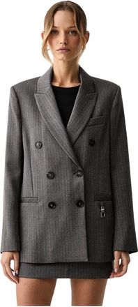 Patrizia Pepe Blazer crois&eacute; &agrave; motif chevrons - Femme - Vestes - Gris - Taille: 40 FR