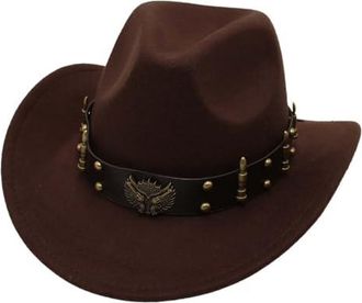 Generic Chapeau melon jazz style cowboy western 2026 avec décoration ethnique, café, Taille unique