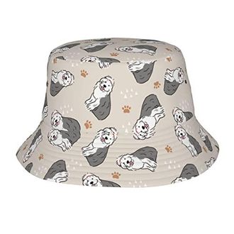 Generic Unisex Chapeau de Pêcheur Motif de Chien de Berger Anglais Ancien Pecheur Chapeaux Pliable Bobs Homme pour pêche Été Hommes