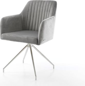 DELIFE Esszimmerstuhl Greg-Flex Samt Grau Kreuzgestell konisch Edelstahl Taschenfederkern, Esszimmerstühle