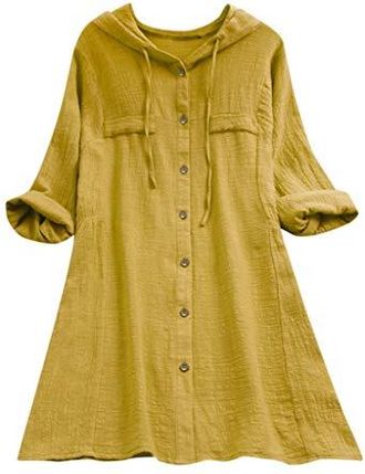 Generic Chemise Femme Coton Et Lin Chic en D&eacute;contract&eacute; Chemisiers Et Blouses D&eacute;t&eacute; Manches Longues &Agrave; Col en V Loose Haut Leger Comfy Tunic &Agrave; La Mode Coton Lin 