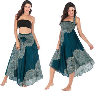 Feoya Rock Hippie Damen Blumen Maxirock Boho Sommerrock Strandrock Strandkleid Lang