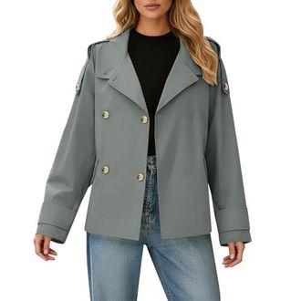 Generic Trench court grande taille, veste &agrave; double boutonnage avec col montant, v&ecirc;tements de travail d&eacute;contract&eacute;s, l&eacute;ger, gris, XXL