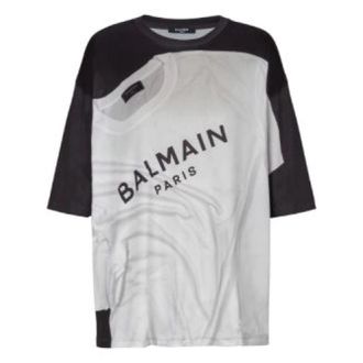 Balmain Bemalter Schwarz + Grau T-Shirt - - Tops - Damen - Mehrfarbig - M