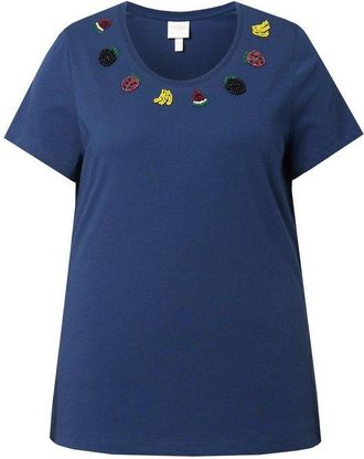 Ulla Popken T-Shirt T-Shirt Perlenfr&uuml;chte Rundhals Halbarm