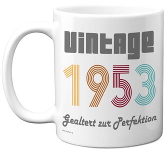 Stuff4 72. Geburtstagsgeschenke - Vintage 1953 Gealtert zur Perfektion Tasse - Geburtstag Retro Tasse f&uuml;r M&auml;nner und Frauen, 325 ml Premium-Keramiktasse, Sp&uuml;