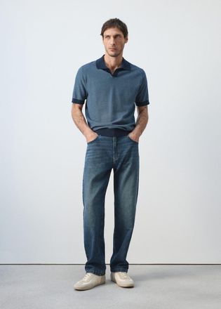 Mango Polo 100 % coton maille combin&eacute;e bleu marine - Homme - XXL - MANGO MAN