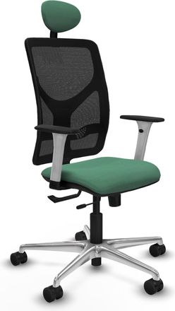 Piqueras y Crespo B&uuml;rostuhl mit wei&szlig;en und schwarzen Armlehnen, h&ouml;henverstellbarer Lendenwirbelst&uuml;tze und festem Kopfteil, ausgestattet mit Syncro/Traslack. Schwarz/Sma