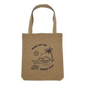 Fabulous Sac Shopping Tote Bag Aspect Lin - Keep our sea plastic free &Eacute;cologie Environnement Bio Diversit&eacute; - Sac de Courses Toile Epaisse 360g Beige Naturel Ca