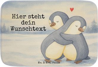 Mr. & Mrs. Panda Personalisierte Badematte Pinguine Kuscheln Design - Geschenk, Badl&auml;ufer Mit Namen, Valentinstag, f&uuml;r Freundin, Frauen, Hochzeitstag, Jahrestag, Badte