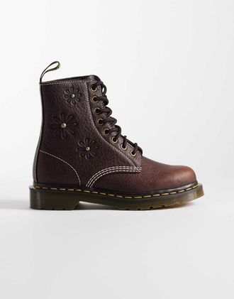 Dr. Martens Dr. Martens - 1460 Pascal - Bottines emboss&eacute;es &agrave; fleurs - Marron fonc&eacute;-Brown