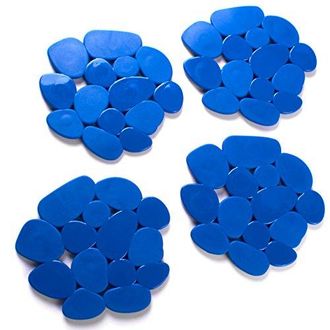 MSV Duschmatte Badematte Badewanneneinlage Anti Rutsch Pads Kieselstein - 4 St&uuml;ck - antibakteriell rutschfest mit Saugn&auml;pfen - Blau - ca. 13 x 12 cm