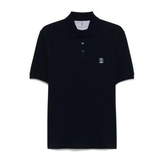 Brunello Cucinelli Homme, Tops, Bleu, Taille: XL Polo Bleu Nuit avec Poignets C&ocirc;tel&eacute;s