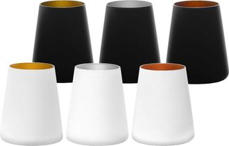 Stölzle Becher Power, 380 ml, 6er Mix-Set in weiß und schwarz (matt), universell einsetzbar, für Wasser, Säfte, Wein, Cocktails, spülmaschinenfest, mit organi