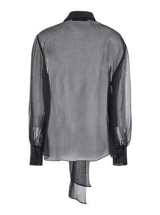 Valentino Womens Black Silk Shirt With Classic Collar Blouses
