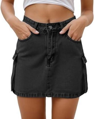 Generic Jupe Hiver Femme, Jupe Femme Mi Longue Paillettes Droite en Jean pour avec Poches Mini-Ligne A Décontracté Idéale Au Quotidien pour Le Printemps LéTé 