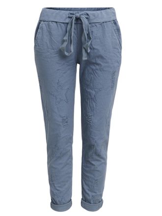 Mississhop 350 Damen Hose Cargohose Sterne Sweatpants Jogginghose Baumwolle Freizeithose Boyfriend Baggy Haremshose zerrissene Hose Outfit mit Gummibund Jeansbla