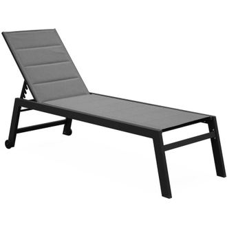 Sweeek Bain de soleil Solis en textil&egrave;ne matelass&eacute;. transats 6 positions. lounge Anthracite / Gris