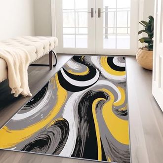 Generic Tapis Couloir Long Antid&eacute;rapant, 80 x 150 cm Interieur Bureau Poil Ras Decoration - Abstrait Moderne Tourbillons Courbes Coureur Paillasson pour Salon