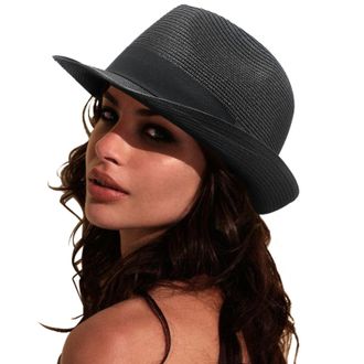 Dreshow Damen Panama Hut Breiter Krempe Stroh Sommer Fedora Strohhut Panama Aufrollen Hut Strand Rollbar UV Sonnenhut UPF 50 +