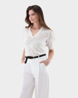 van Laack Poloshirt aus Ajoure Strick mit Palmen Design