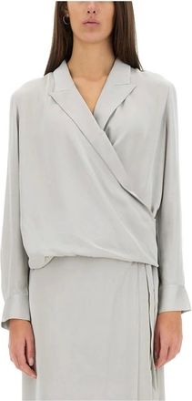 Theory Femme, Blouses et Chemises, Gris, Taille: 40 FR Pk Lapel Wrap Blouse