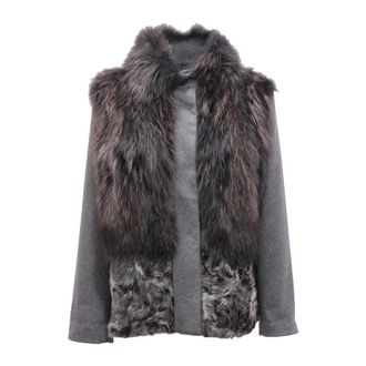 Bully Graue Pelzmanteljacke mit Applikationen - - Jackets - Damen - Grau - L