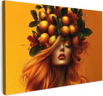 MuchoWow &copy; Leinwandbilder Gro&szlig; 120x80 cm XXL Wall Art Decoration Bilder f&uuml;r die Wand Schlafzimmer Deko Canvas Painting Wanddekoration Wohnzimmer Frau - Zitrone