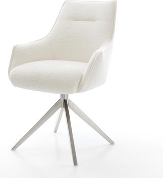 DELIFE Drehstuhl Alja-Flex mit Armlehnen Boucl&eacute; Soft Beige Kreuzgestell breit Edelstahl 360&deg; drehbar Wippfunktion Taschenfederkern, Esszimmerst&uuml;hle