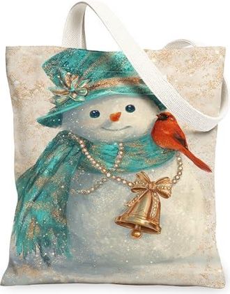 Generic Sacs fourre-tout en toile motif bonhomme de neige dhiver, sacs d&eacute;picerie r&eacute;utilisables, vintage, festifs, l&eacute;gers et lavables, toile pour voyage, shopp