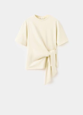 Mango T-shirt en coton avec naud lat&eacute;ral vanille - Femme - XXS - MANGO