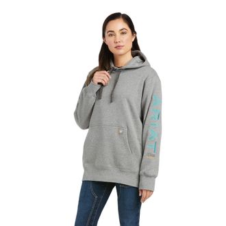 Ariat Womens Rebar Graphic Hoodie Long Sleeve in Heather Grey, Size X-Large, by Ariat