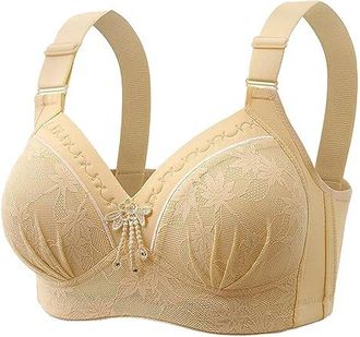 Generic Soutien-gorge confortable sans anneau en acier pour femme - Taille fine - Sous-v&ecirc;tements fronc&eacute;s avec haut et poitrine tombante, beige, 3XL
