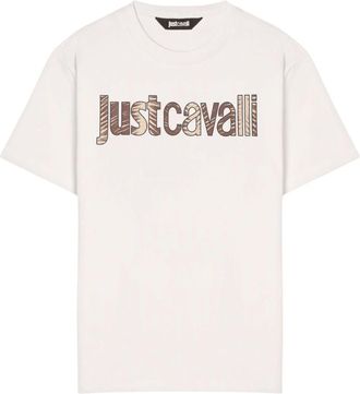 Just Cavalli Homme, Tops, Beige, Taille: 2XL T-shirt en coton avec logo