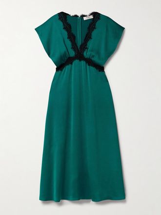 Sea New York Noa Midikleid Aus Geh&auml;mmertem Satin Mit Spitzenbes&auml;tzen - Blau