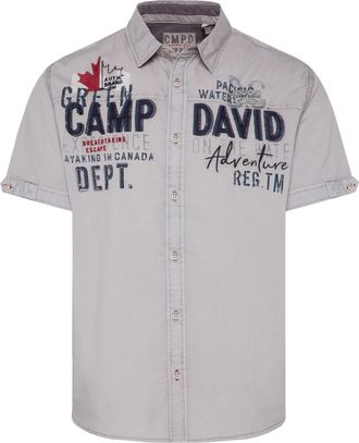 Camp David Herren Kurzarmhemd mit Vintage-Waschung und Artworks Polo Grey, 4XL