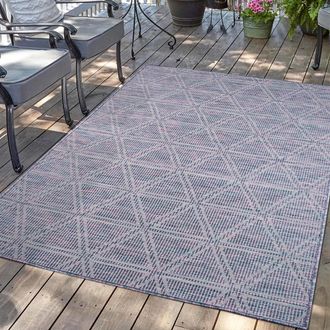 Carpet City Outdoor Teppich Terrasse Wetterfest - 120x170 cm - Balkonteppich Blau-Pink - Geometrisches Muster - In-& Outdoor Teppiche für Veranda, Garten, Küche, 