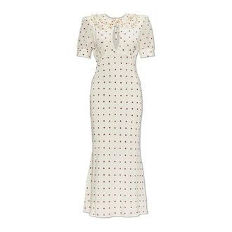 Alessandra Rich Femme, Robes, Beige, Taille: 36 FR Robe en soie &agrave; pois avec double col