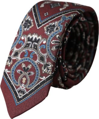 Dolce & Gabbana Bordeaux Printed Silk Adjustable Men Tie