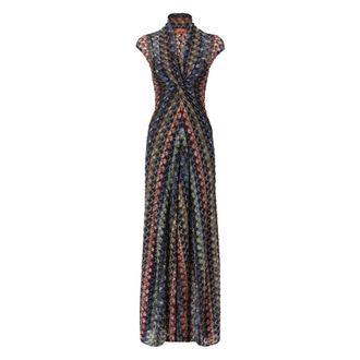 Missoni Robe longue en dentelle avec d&eacute;tail nou&eacute; - Femme - Robes - Bleu - Taille: 36 FR