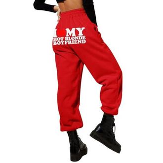 Generic Pantalon de jogging tendance pour femme - Taille haute - Taille haute - Coupe athl&eacute;tique, Rouge, 3XL
