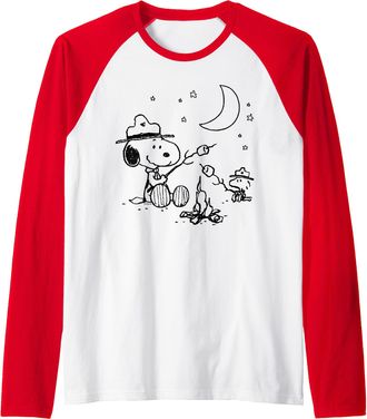 Peanuts Snoopy Camping Raglan Shirt Schwarz S Unisex Jugendliche Erwachsene Klassische Passform Raglan&auml;rmel Pull-On Abgeschr&auml;gte Manschette 1 Count 0 Taschen 