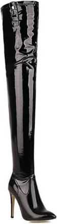 Generic Noir,36 EU,Bottes au-Dessus du Genou pour Femmes, Talons Aiguilles, Boucle de Ceinture, Bout Pointu, Fermeture éclair, Talon Haut, Bottes Hautes, Chau
