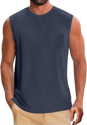 Generic D&eacute;bardeur de sport ray&eacute; pour homme - Sans manches - Pour entra&icirc;nement musculaire - D&eacute;bardeurs d&eacute;t&eacute; d&eacute;contract&eacute;s, bleu marine, XXL