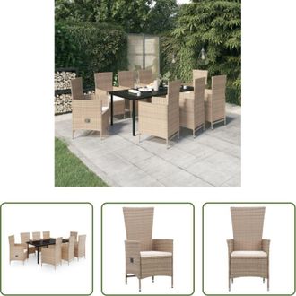 vidaXL vidaXL Terrassensitzgruppe - 9-tlg. Garten-Essgruppe mit Auflagen Beige