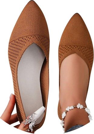 Minetom Damen Ballerina Flache Schuhe Spitze Zehe Strick Kleid Schuhe Slip On Sommer Walking Flats Loafer F&uuml;r Frauen Bequem Weich A Braun 41 EU