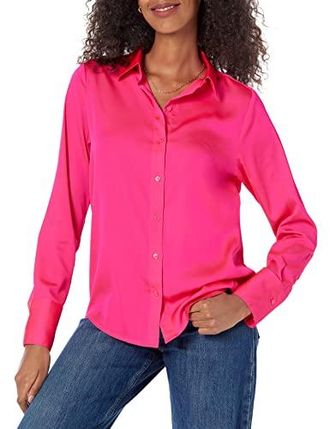 Amazon Essentials Blouse Boutonnée en Satin, Coupe Classique (Disponible en Grande Taille) Femme, Rose Fluo, XL