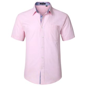 Hisdern Herren Hemd Kurzarm Freizeithemd Businesshemd Herren Kurzarm Rose Hemden Regular Fit B&uuml;gelfreies Herrenhemd mit Brusttasche,2XL