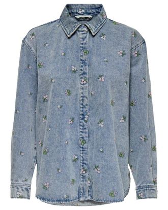 Only Jeansbluse Damen Hemdbluse mit floraler Stickerei